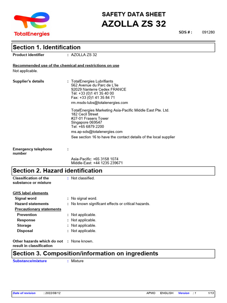 Azolla ZS 32 Safety Data Sheet | PDF | Toxicity | Waste Management