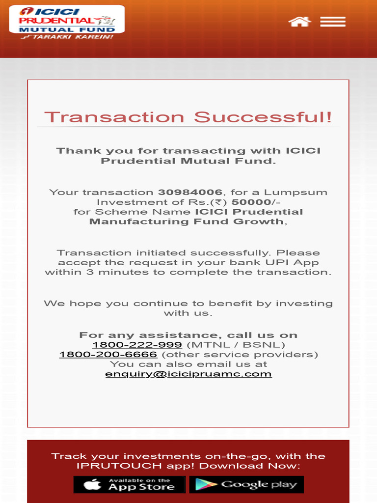 ICICI Prudential Transaction Confirmation | PDF