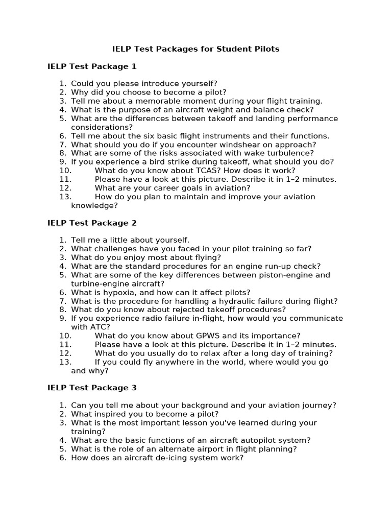 IELP Test Packages for Student Pilots_new | PDF | Aviation | Aircraft