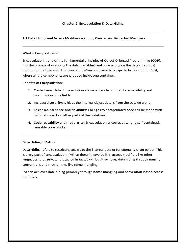 Chapter 2 Encapsulation and Data Hiding | PDF | Object Oriented Programming | Class (Computer ...