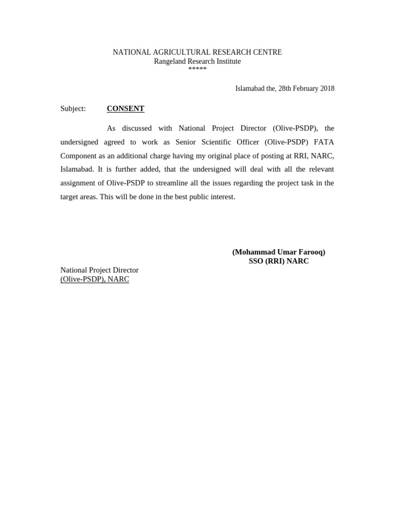 Consent of Umar Farooq RRI | PDF