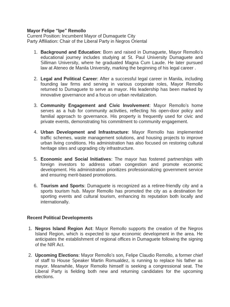 Mayor Felipe "Ipe" Remollo | PDF | Economies