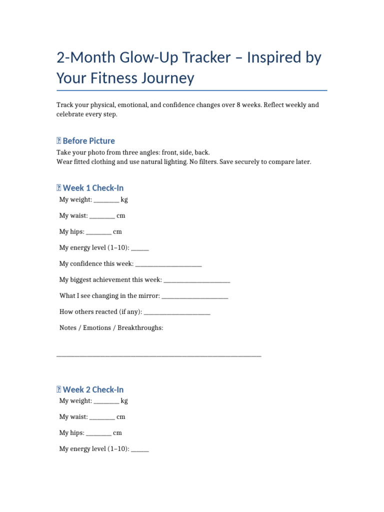 2-Month Glow-Up Progress Tracker | PDF