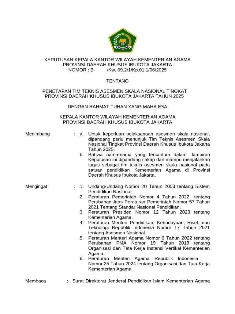 Tim Teknis Asesmen Jakarta 2025 | PDF
