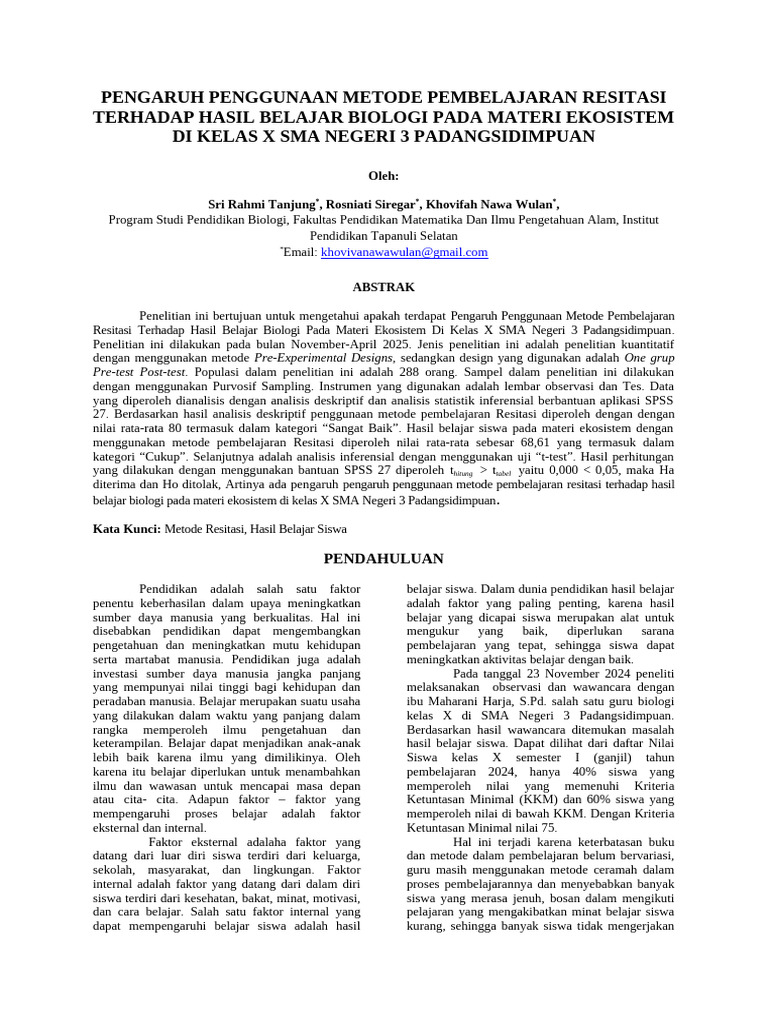 Metode Resitasi dan Hasil Belajar Biologi | PDF