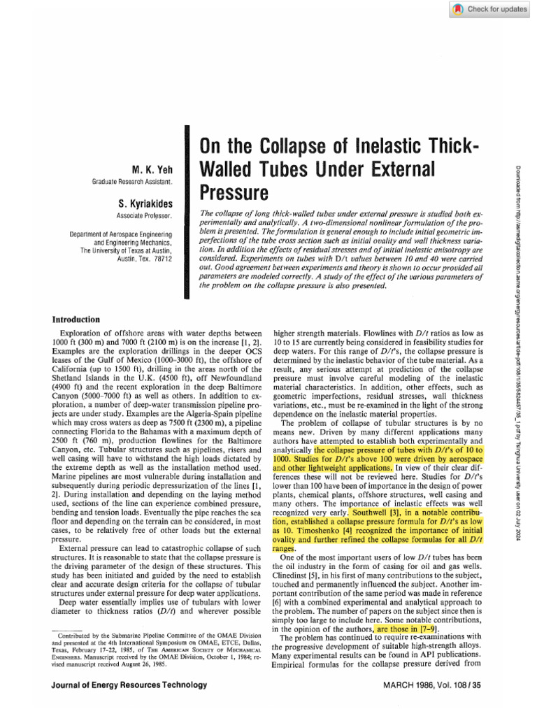 Collapse of Thick-Walled Tubes Under Pressure | PDF | Experiment | Pressure