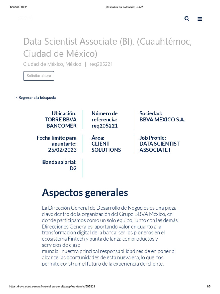 Oportunidad: Data Scientist Associate | PDF