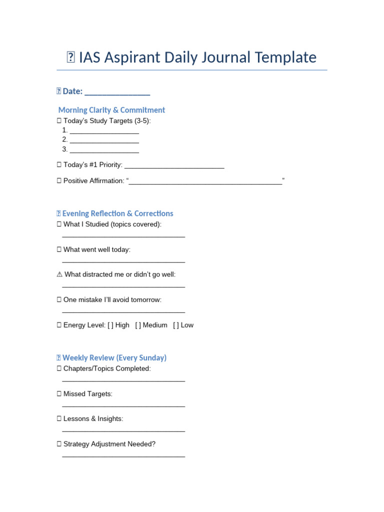 IAS Aspirant Journal Template | PDF