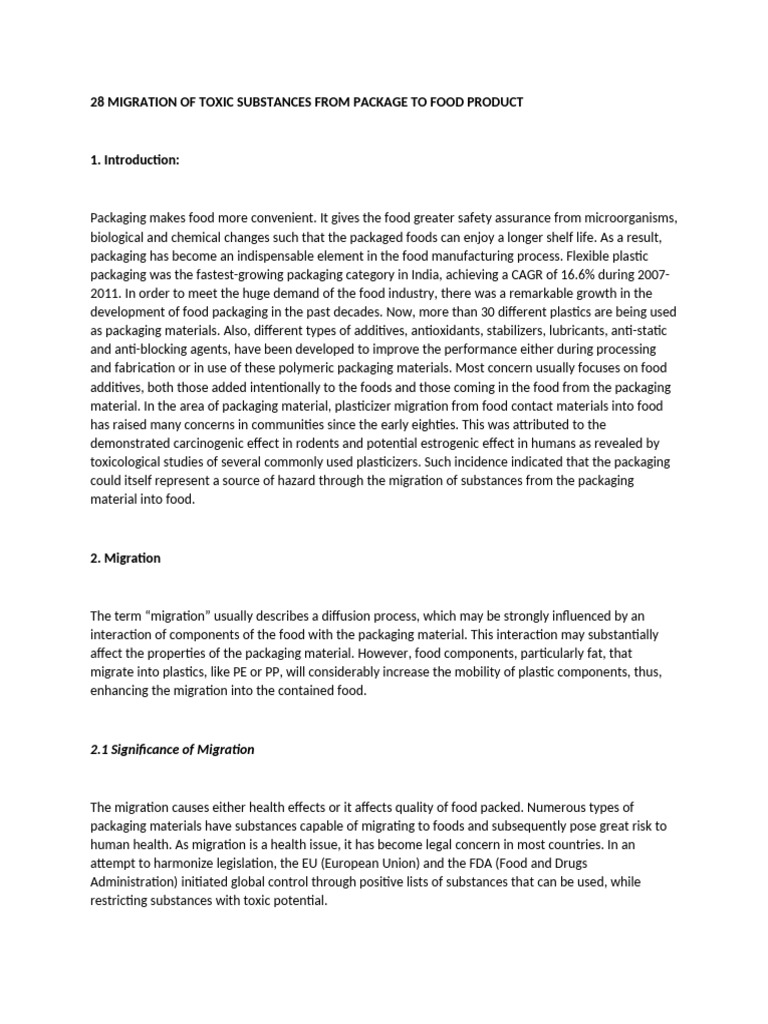 28 Migration of Toxic Substances From Package To Food Product | PDF ...