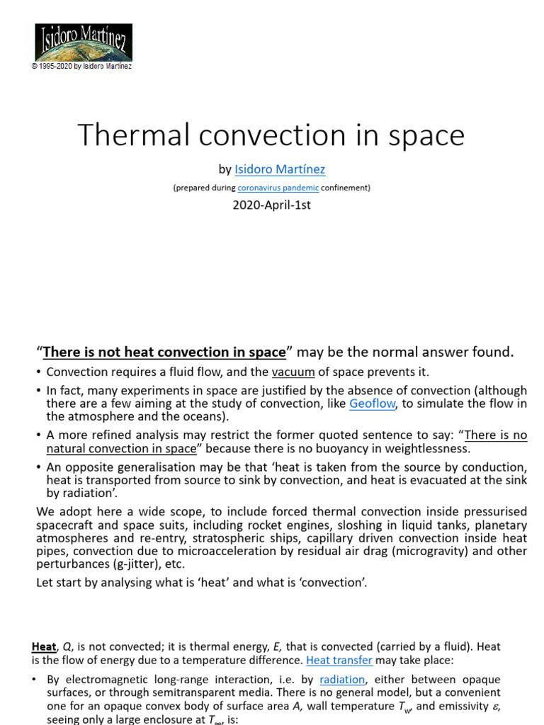 Convection Dynamics in Space Environments | PDF | Convection | Heat ...