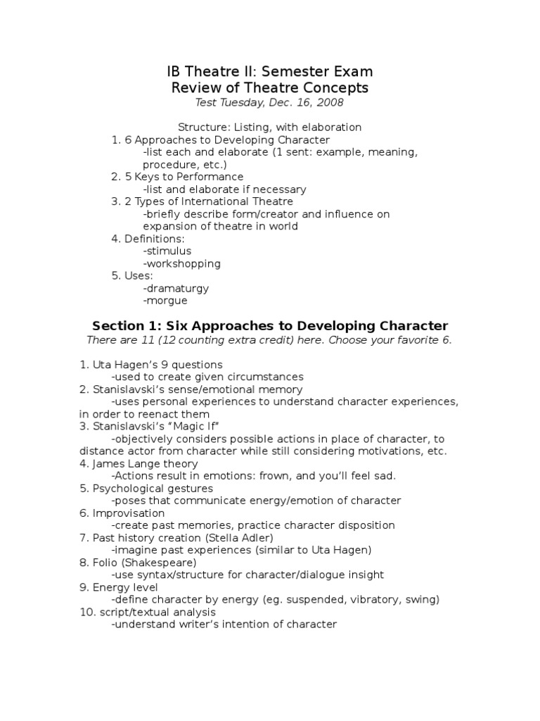 Theatre Semester Exam | PDF | Theatre | Emotions