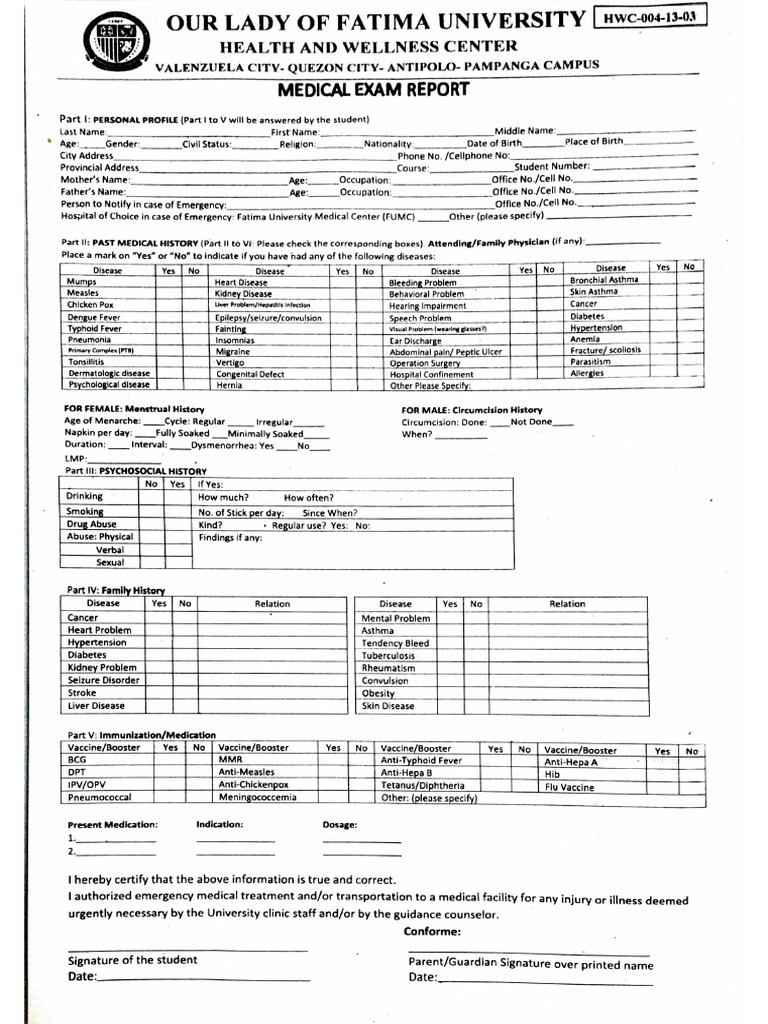 Medical Exam Report | PDF