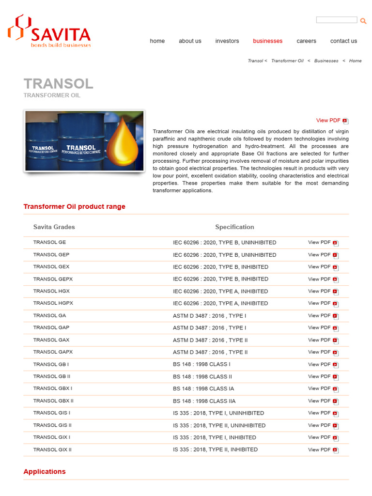 Savita Transol Transformer Oil Grades | PDF