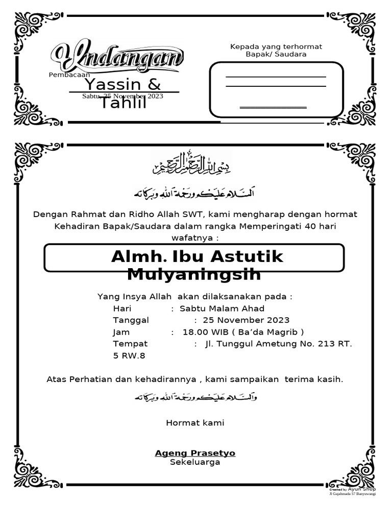 Undangan 40 Hari | PDF