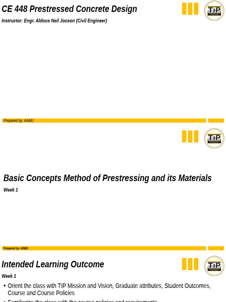 Week 1 Basic Concepts Method of Prestressing and Its Materials | PDF | Prestressed Concrete ...