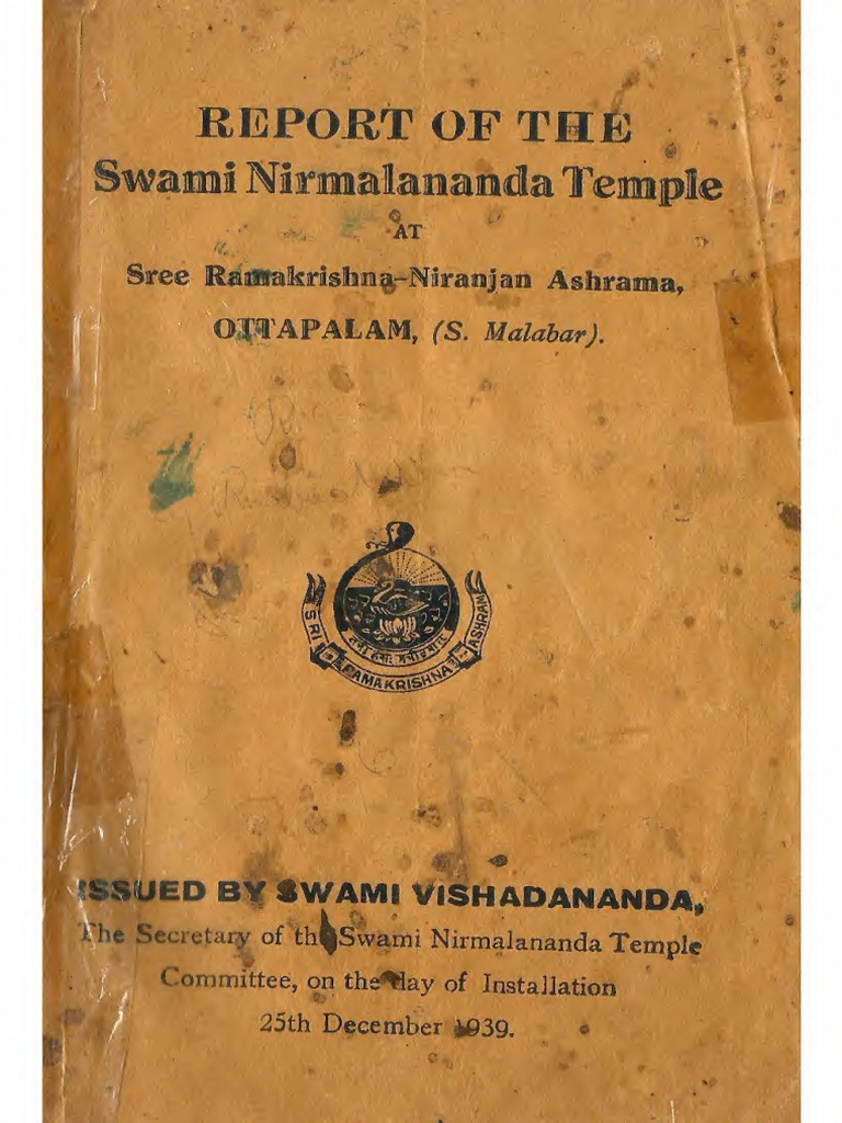 Swami Nirmalananda Temple Installation | PDF | Swami Vivekananda ...
