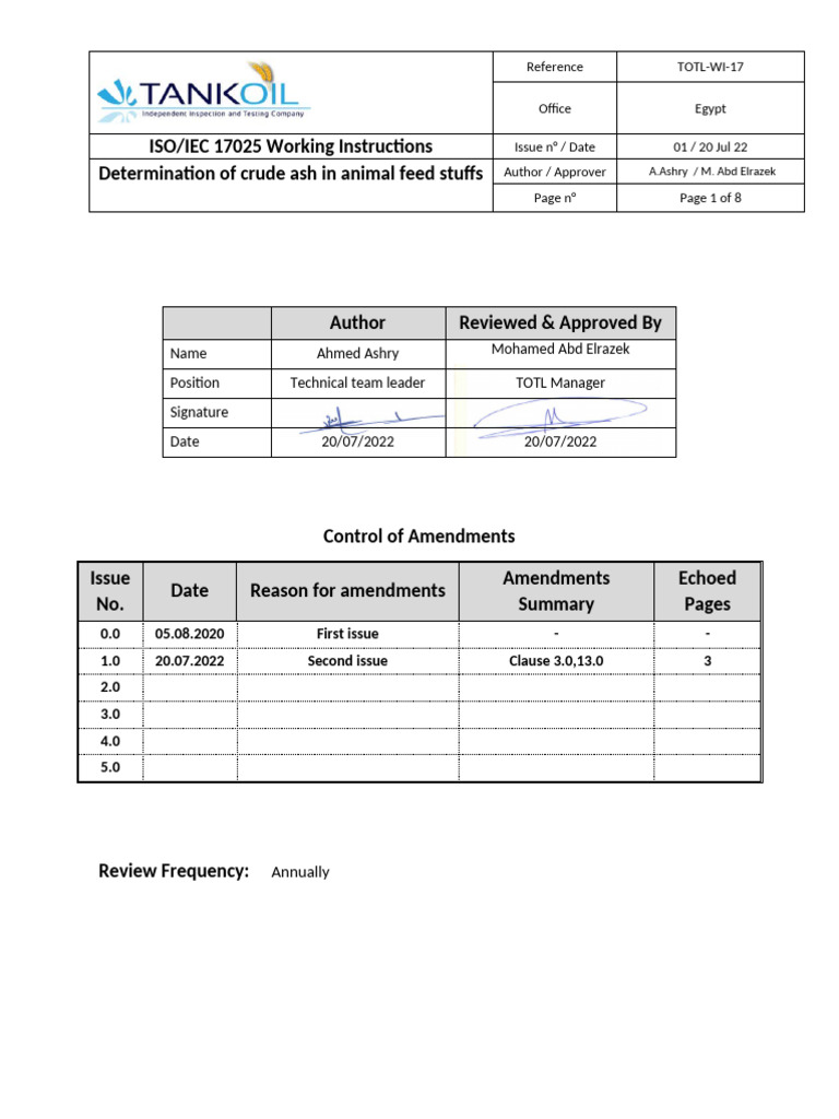 Crude Ash Determination in Animal Feed | PDF | Incineration