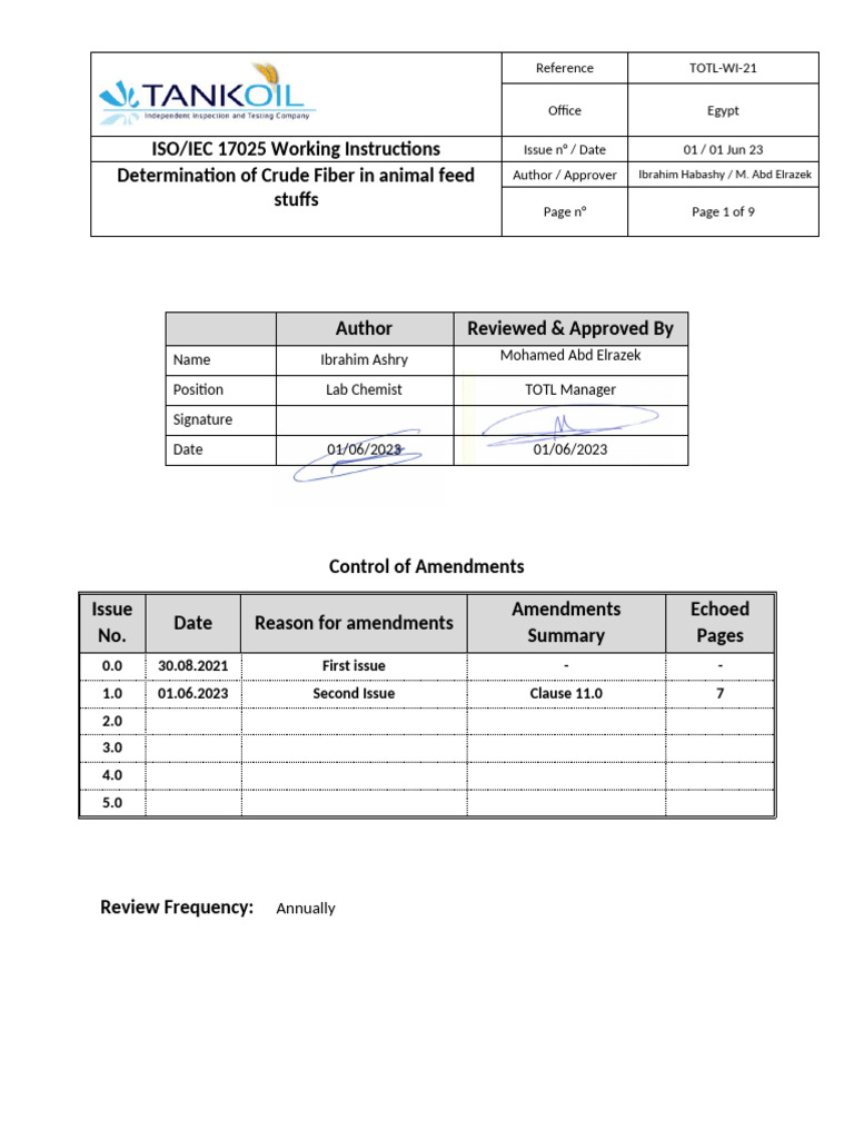 Crude Fiber Analysis in Animal Feed | PDF | Boiling | Verification And ...