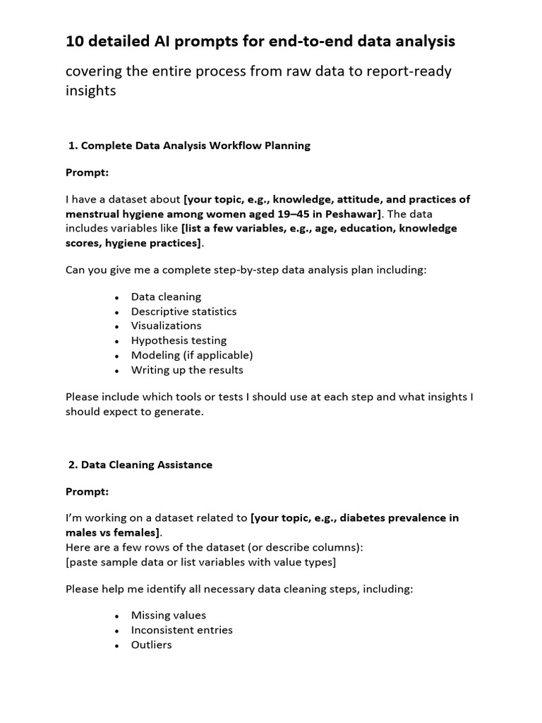 AI Prompts for Comprehensive Data Analysis | PDF | Statistics | Data ...