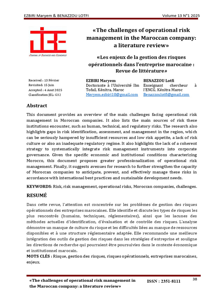 Operational Risk Management in Morocco | PDF | Risk | Risk Management