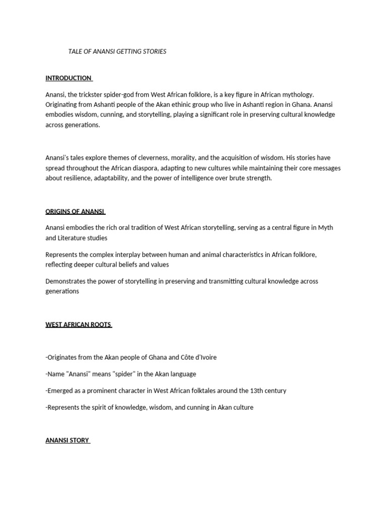 Anansi: Wisdom and Cultural Legacy | PDF | Anansi | Storytelling