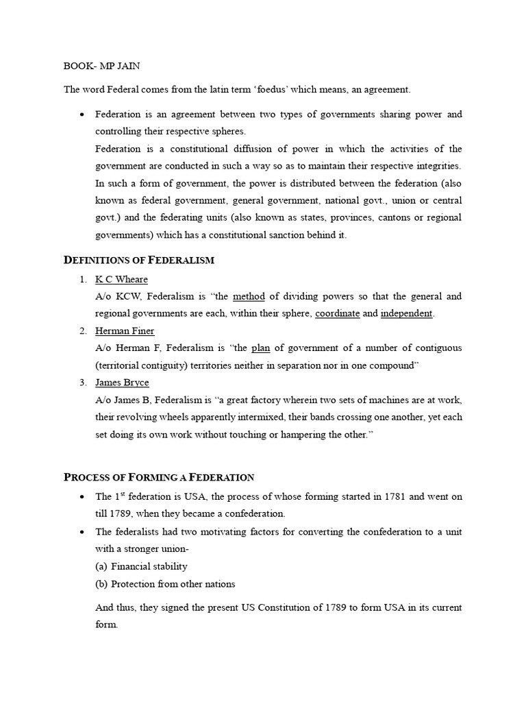 Federalism Notes | PDF | Enumerated Powers | Supremacy Clause