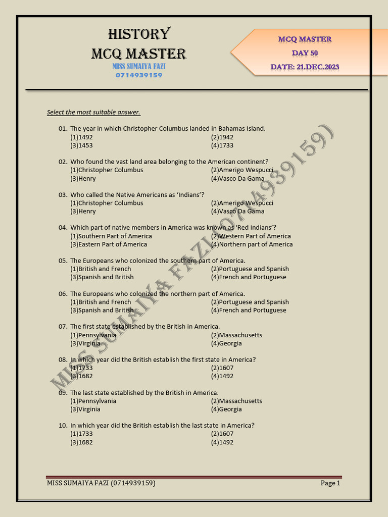 History MCQ Questions and Answers | PDF | Sri Lanka