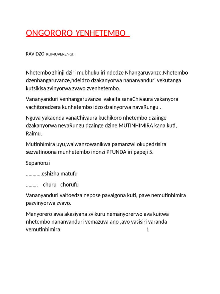 Analisis Nhetembo dzeNhangaruvanze | PDF