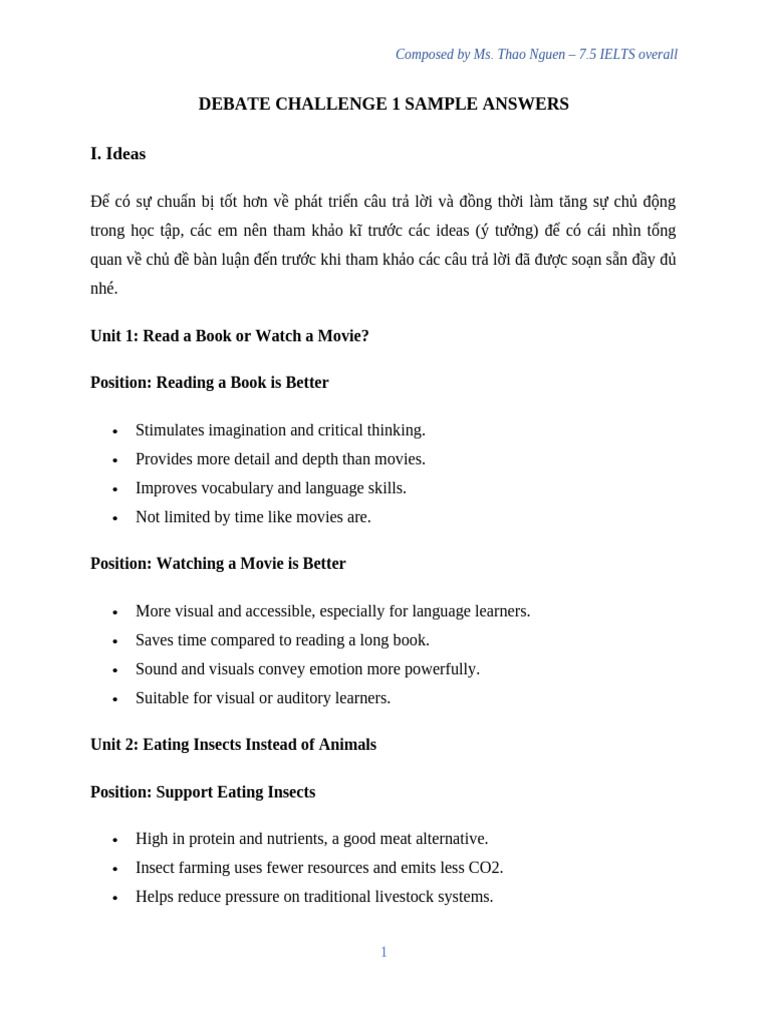 Debate Challenge 1 Sample Answers | PDF | Disciplines | Learning