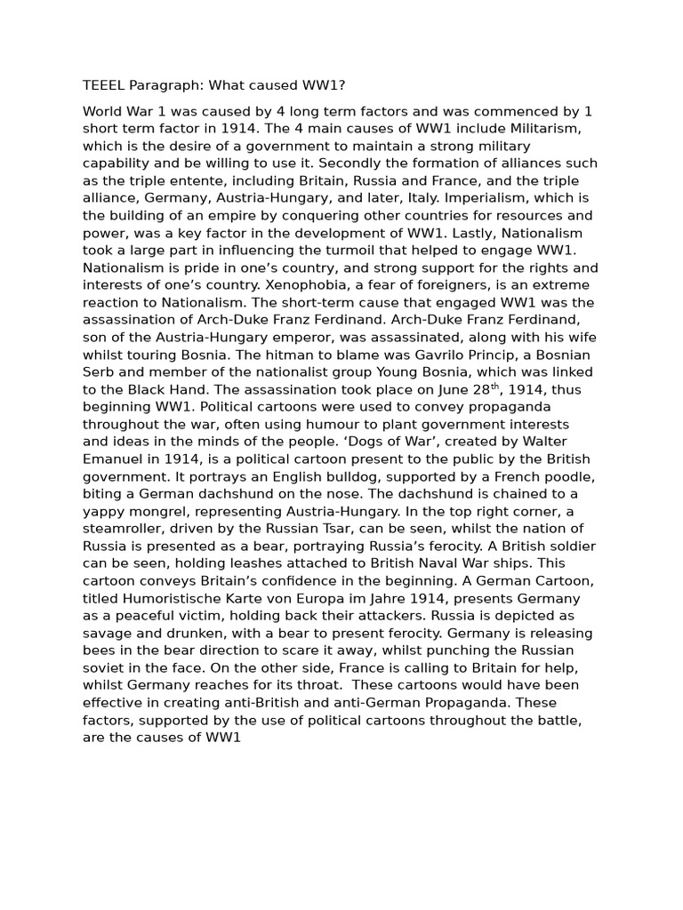 TEEEL Paragraph - Causes of WW1 | PDF | World War I | German Empire