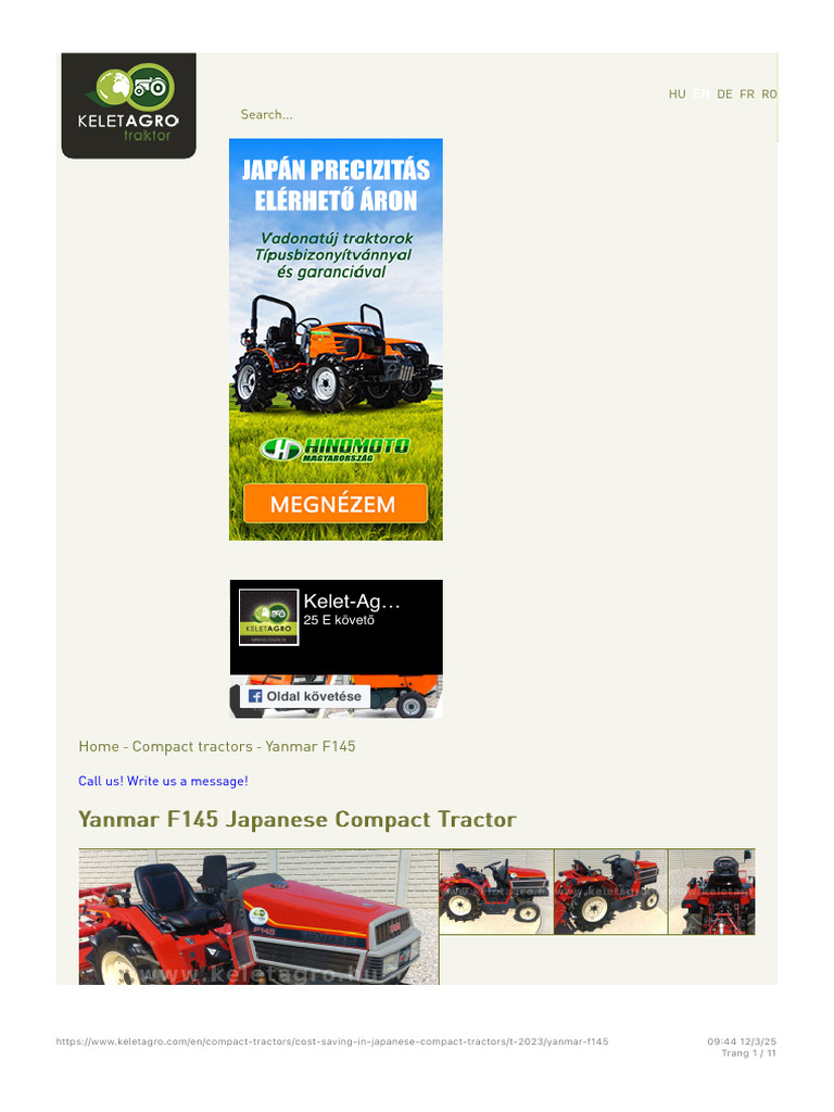 Yanmar F145 Compact Tractor Specs | PDF | Tractor | Wheeled Vehicles