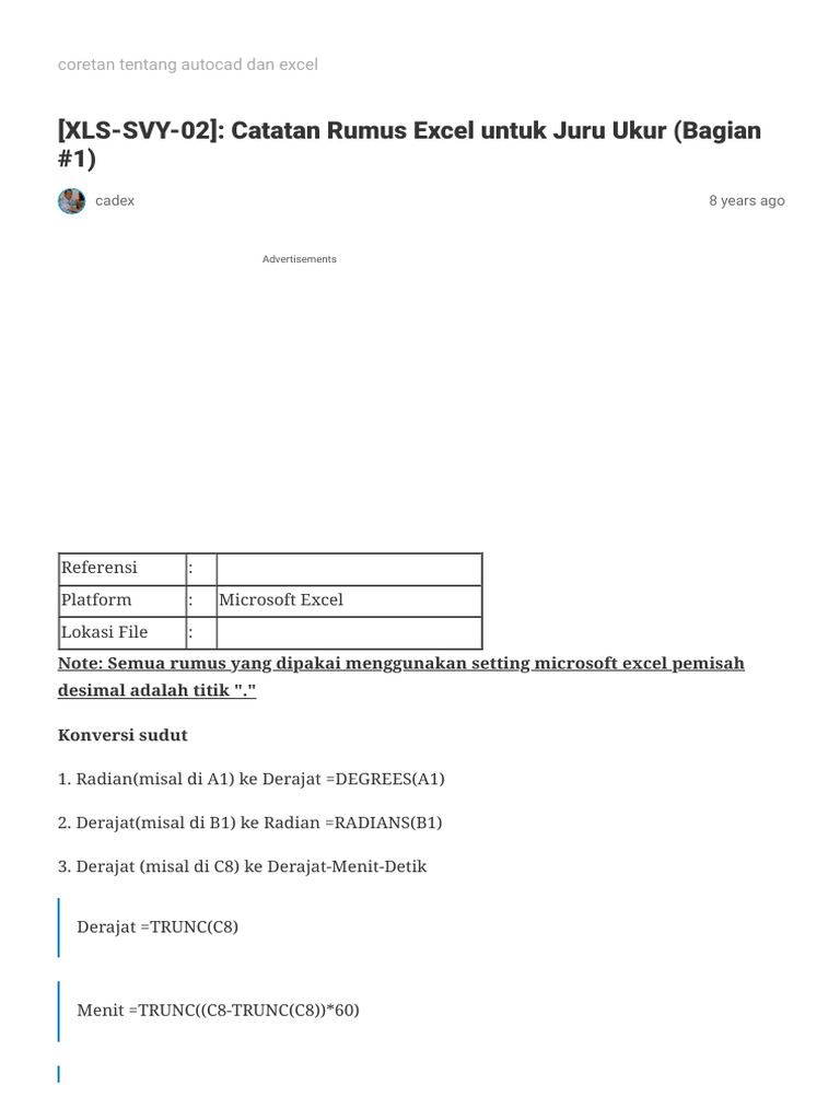 [XLS-SVY-02]_ Catatan Rumus Excel Untuk Juru Ukur (Bagian #1) – Coretan Tentang Autocad Dan ...