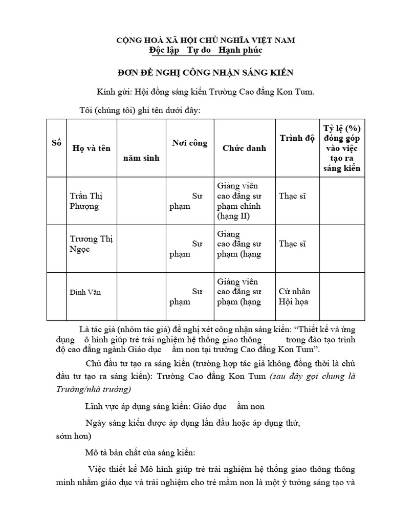 Phu Luc I. Đon Đe Nghi Cong Nhan Sang Kien | PDF