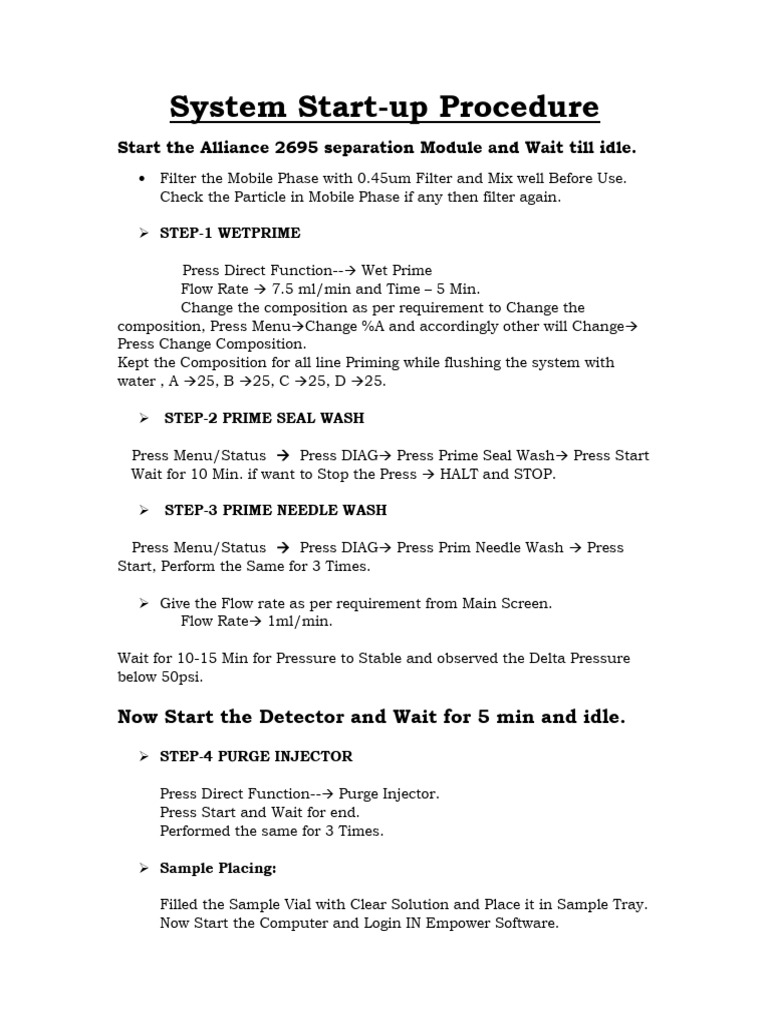 Aliance Startup Procedure | PDF | High Performance Liquid Chromatography
