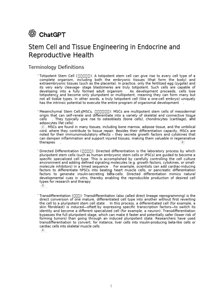 Stem Cell and Tissue Engineering in Endocrine and Reproductive Health | PDF | Cell Potency ...