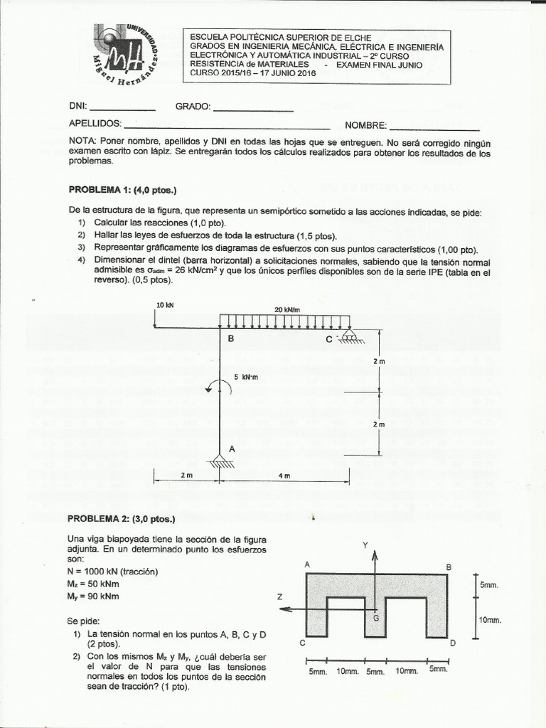 Problema Ingeniería Resistencia de Materiales | PDF
