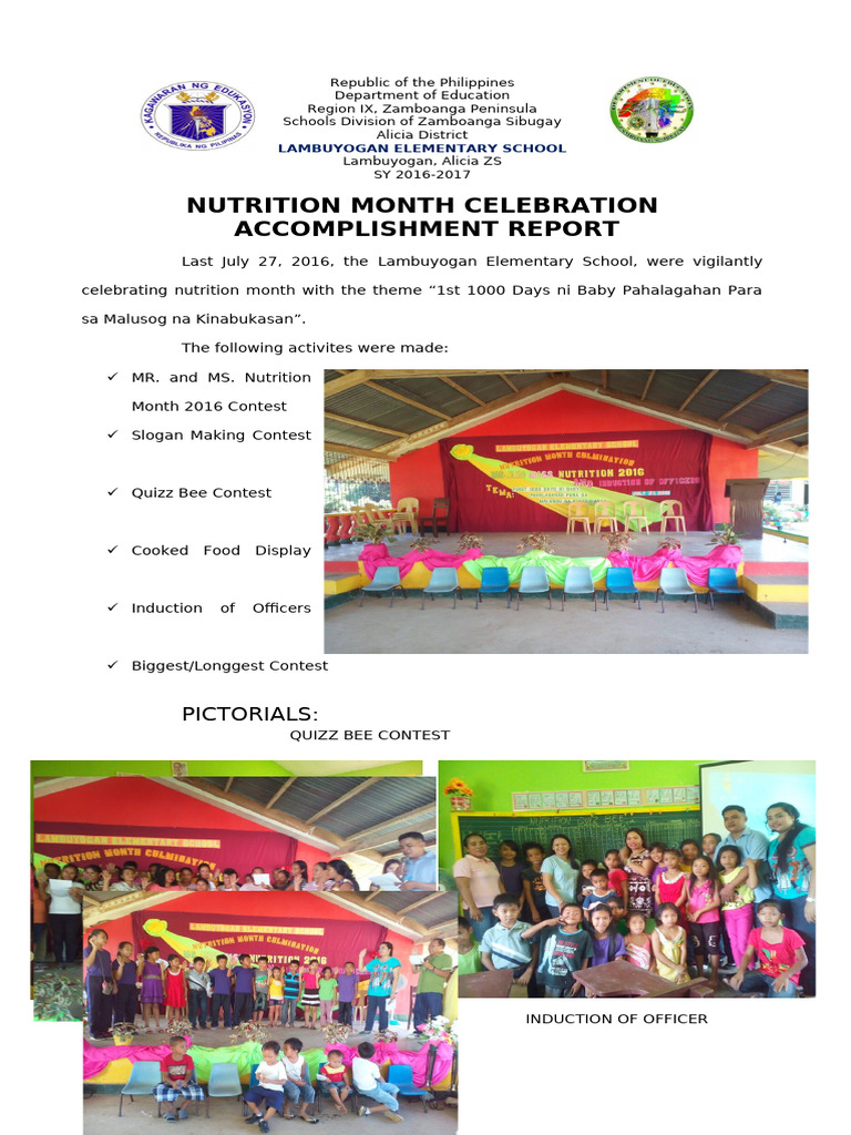 Accomplishment Report Nutrition Month Celebration 2016 | PDF