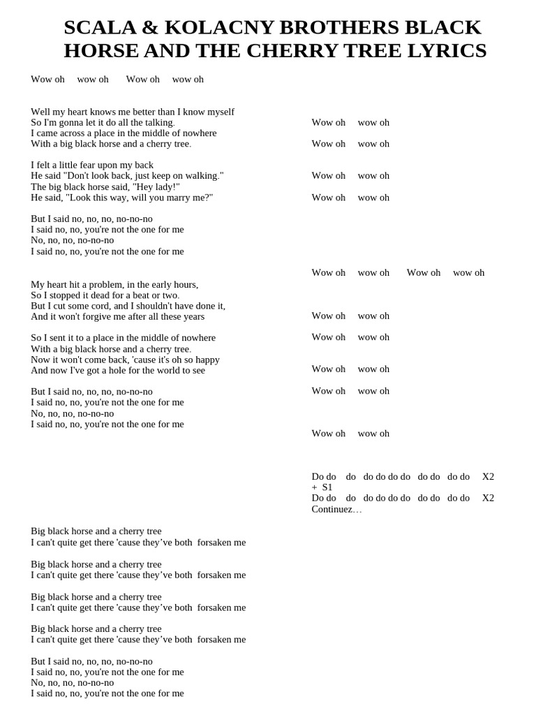 Black Horse and Cherry Tree Lyrics | PDF