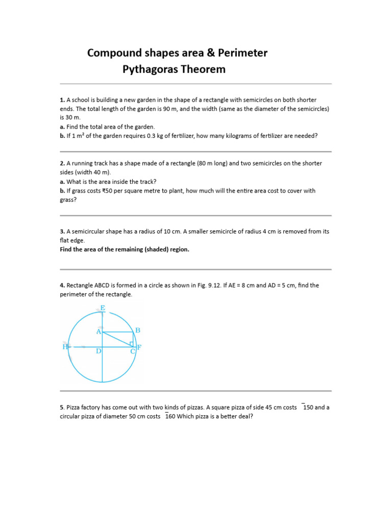 Area & Perimeter, Pythagoras Theorem | PDF | Area | Rectangle
