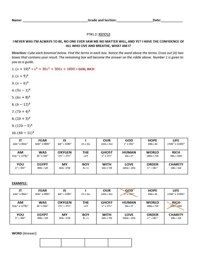 PT1.2 - Riddle - Cube-Of-A-Binomial Tratatata | PDF