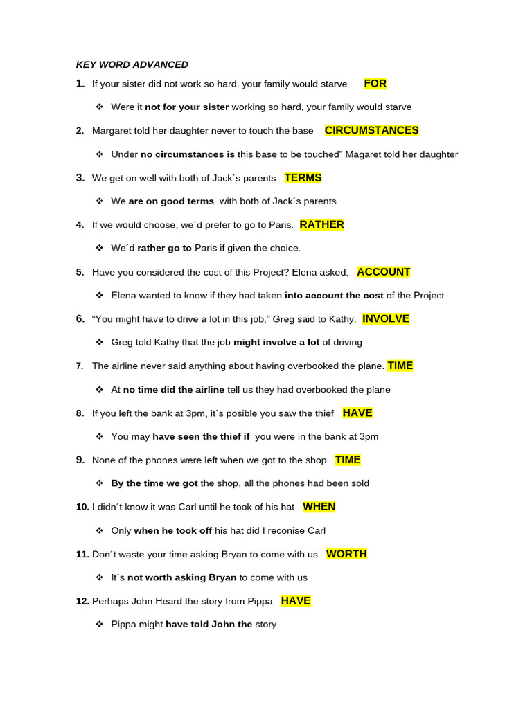 Advanced English Key Word Transformations | PDF