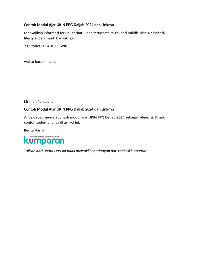 Contoh Modul Ajar UKIN PPG Daljab 2024 dan Linknya | PDF
