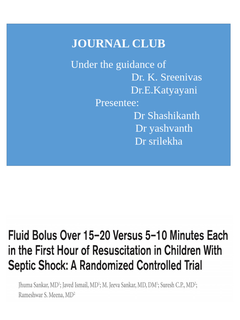 Fluid Bolus Timing in Pediatric Sepsis | PDF | Shock (Circulatory) | Sepsis