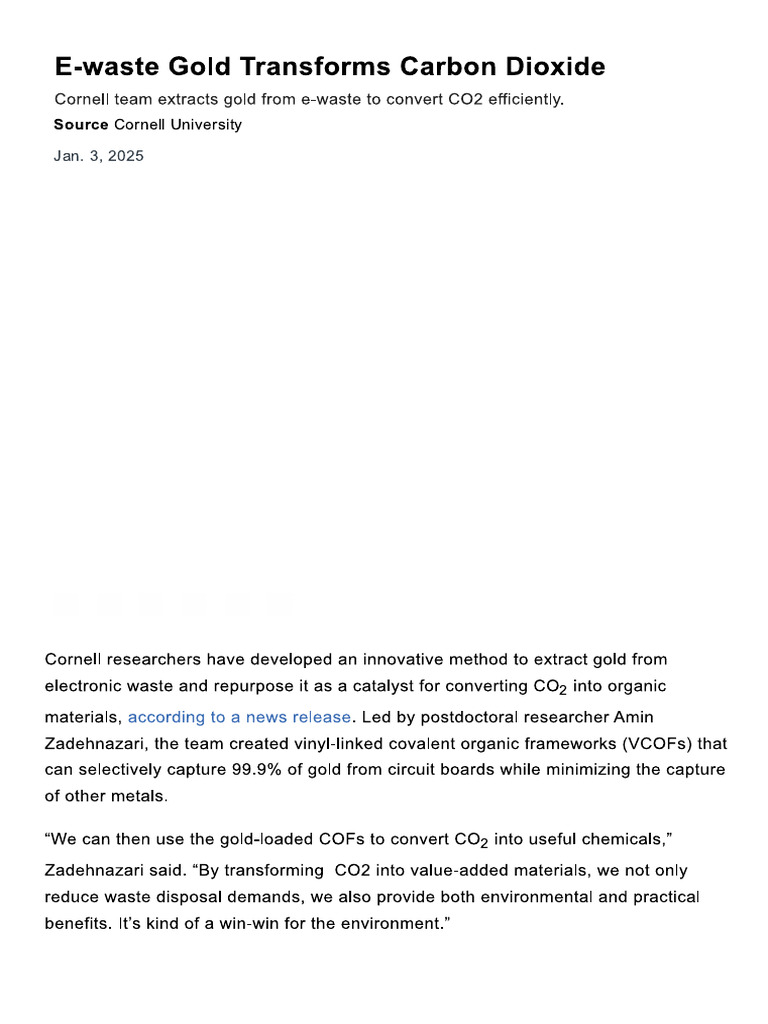 E-Waste Gold Transforms Carbon Dioxide - Chemical Processing | PDF