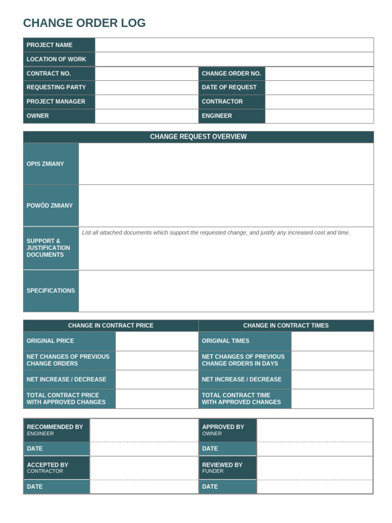 Construction Change Order Log Template | PDF | Business | Economies