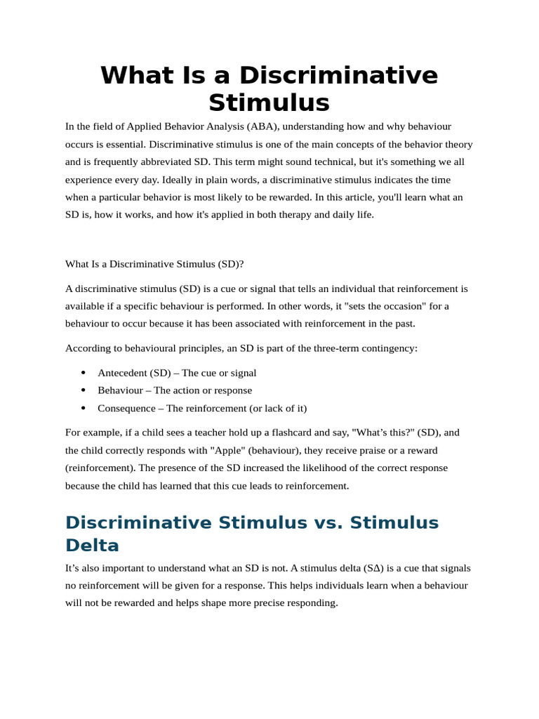 What Is A Discriminative Stimulus | PDF | Reinforcement | Learning