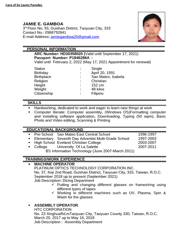Jamie Gamboa Taiwan Applicant | PDF | Software | Computing
