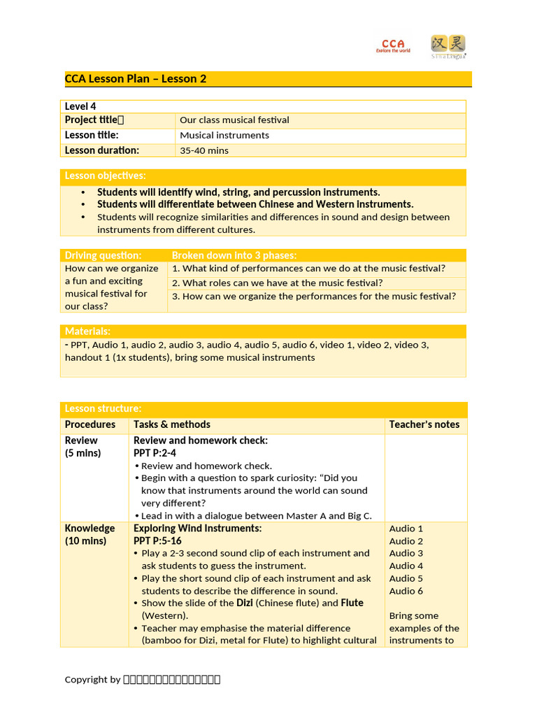 Musical Instruments Lesson Plan | PDF | String Instruments | Musicology