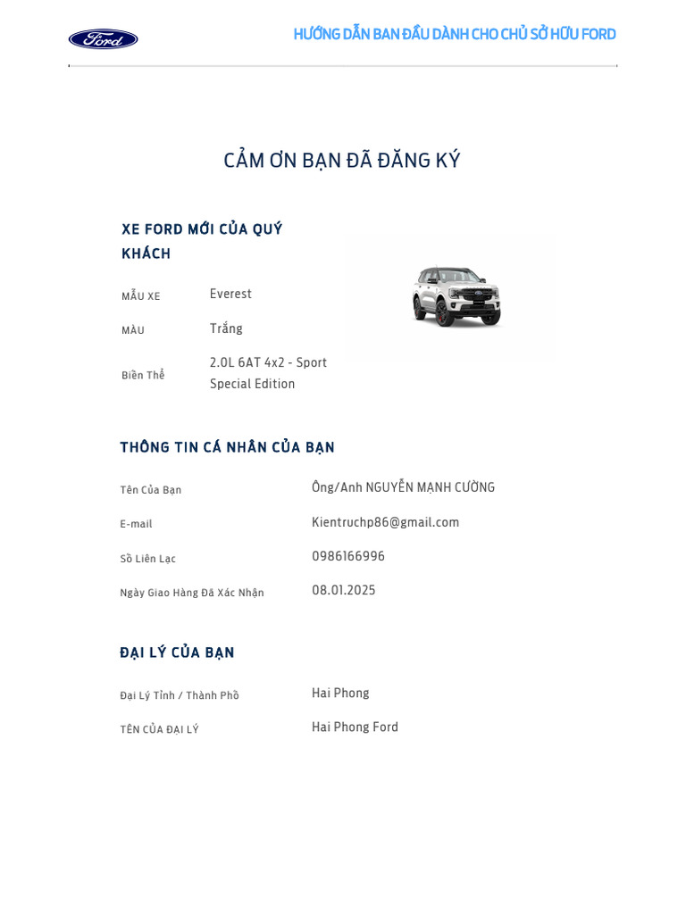 Ford Personalised Delivery Checklist 20250731 | PDF