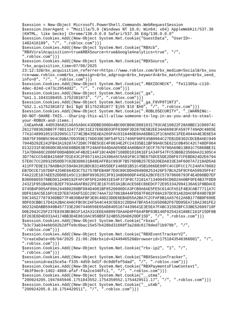 Roblox PowerShell Session Setup | PDF | Microsoft Software | Software